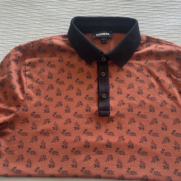 Express | Shirts | Express Mens Terracotta And Black Floral Polo | Poshmark